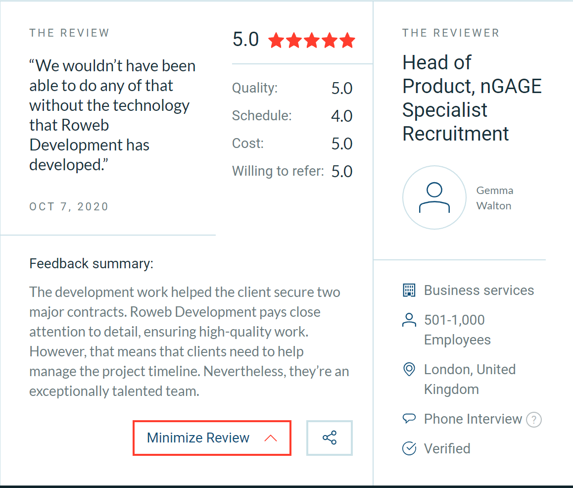 Clutch | GoodFirms | The Manifest - clients' opinion about Roweb